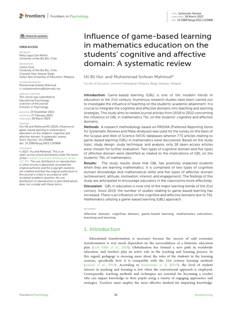 Influence of Game-Based Learning in Mathematics Education On The Students' Cognitive and A ...