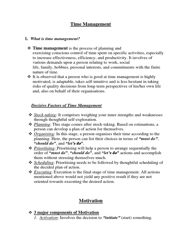 Time Management and Motivation Strategies | PDF