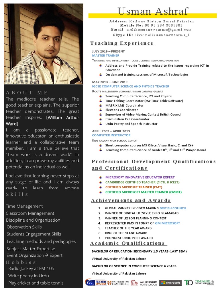 Usman CV | PDF | Teachers | Educational Technology