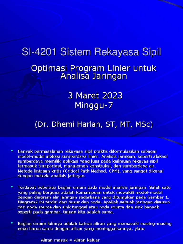 SI-4201 Sistem Rekayasa Sipil: Optimasi Program Linier Untuk Analisa Jaringan 3 Maret 2023 ...