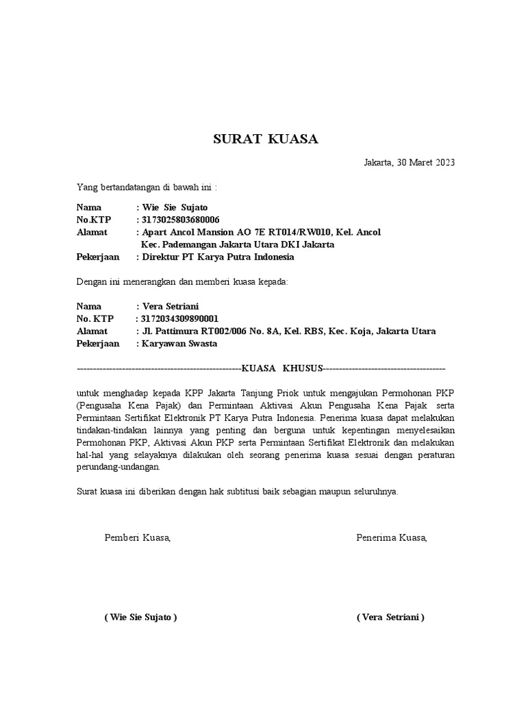 Surat Kuasa PKP Kpi | PDF