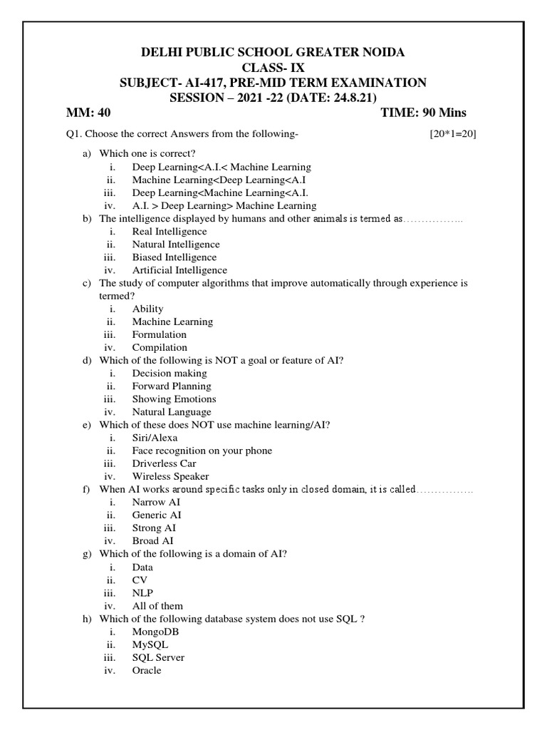 Ix - Ai - Pre Midterm (2021-22) | PDF | Artificial Intelligence | Intelligence (AI) & Semantics