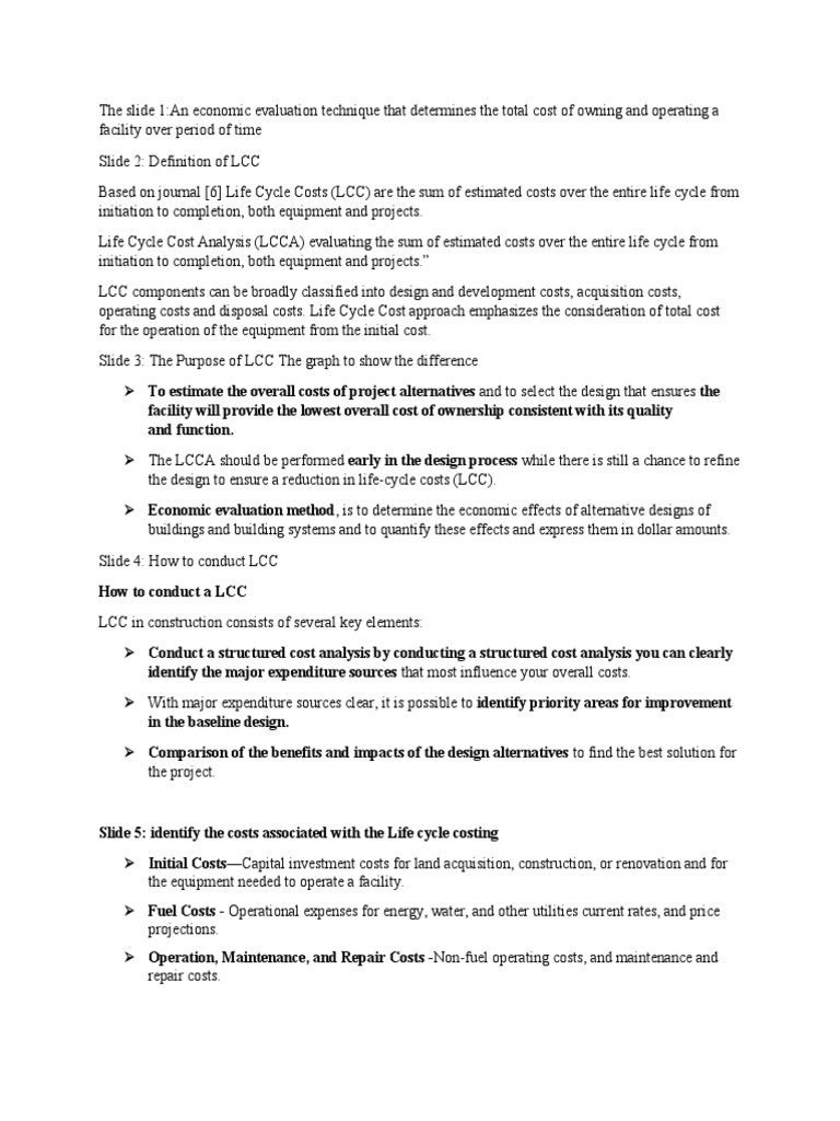 LCC Presentation Word | PDF | Life Cycle Assessment | Cost
