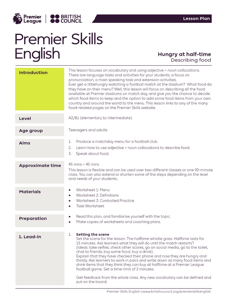 Premier League Half-Time Menu | PDF | Potato Chip | Word