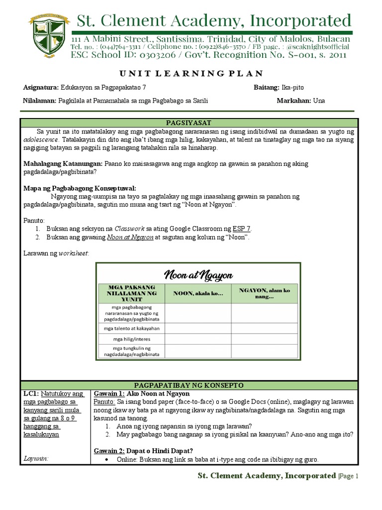Unit-Learning-Plan-Esp 7 | PDF