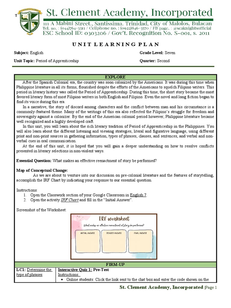 Q2-Unit-Learning-Plan-English 7 | PDF | Storytelling | Nonverbal ...