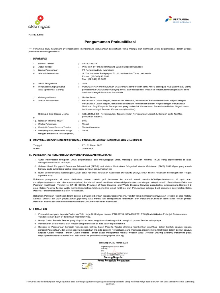 Provision of Tank Cleaning and Waste Disposal Services Tender | PDF