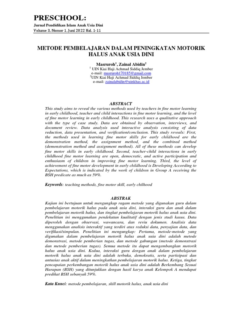 Preschool:: Metode Pembelajaran Dalam Peningkatan Motorik Halus Anak Usia Dini | PDF