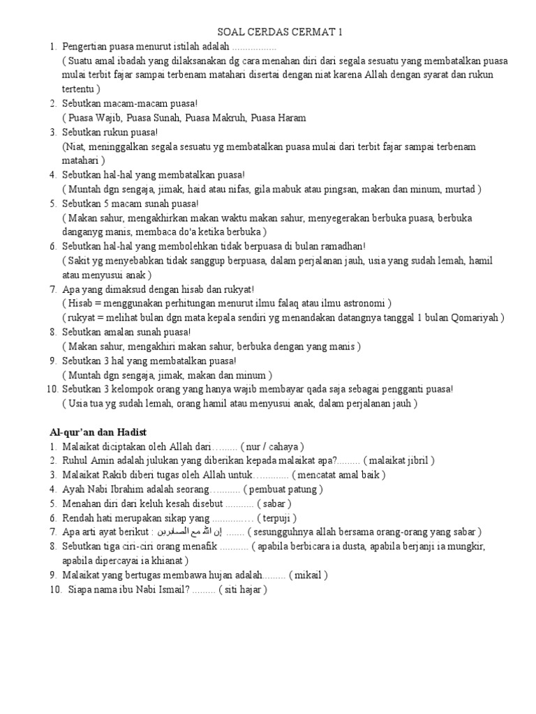 Soal CC Pai SD 1 | PDF