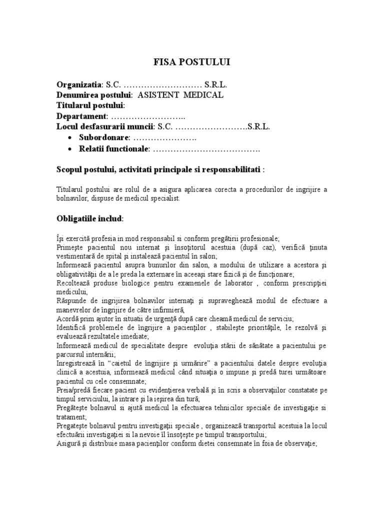 Fisa Postului | PDF