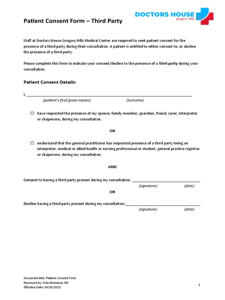 Patient Consent Form - Third Party | PDF