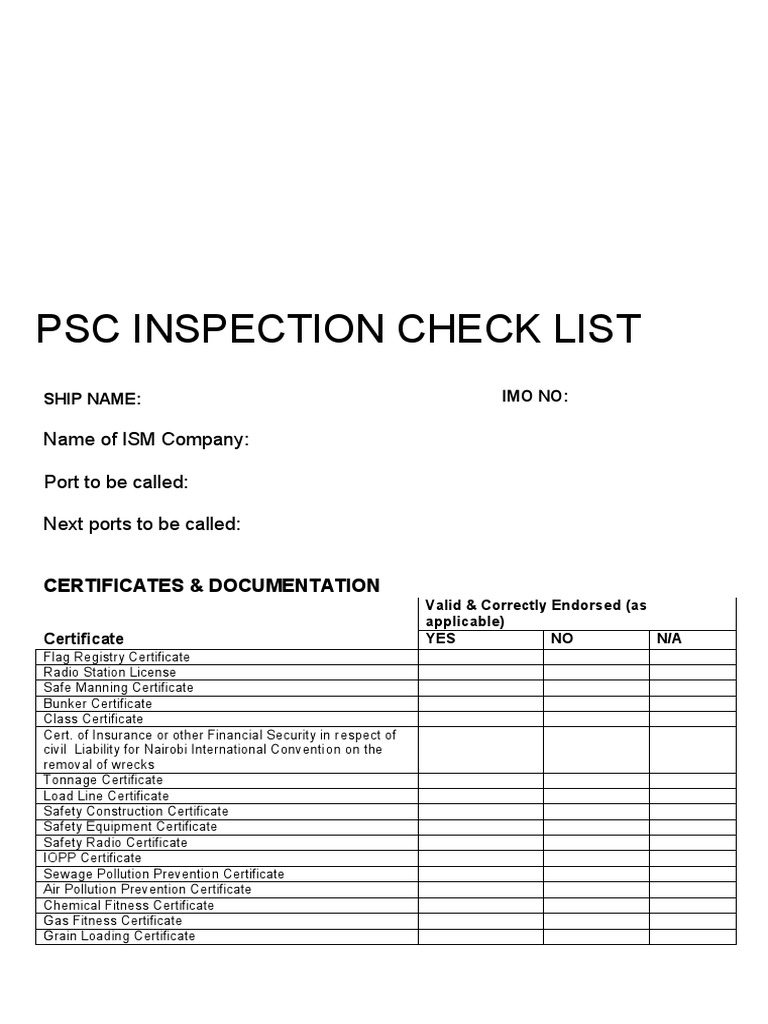 PSC Checklist for Tokyo Mou area (1) | PDF