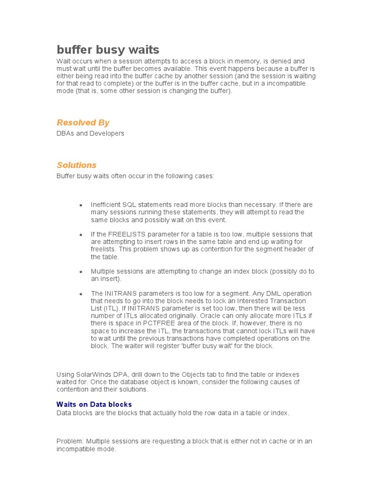 Buffer Busy Waits | PDF | Database Index | Cache (Computing)