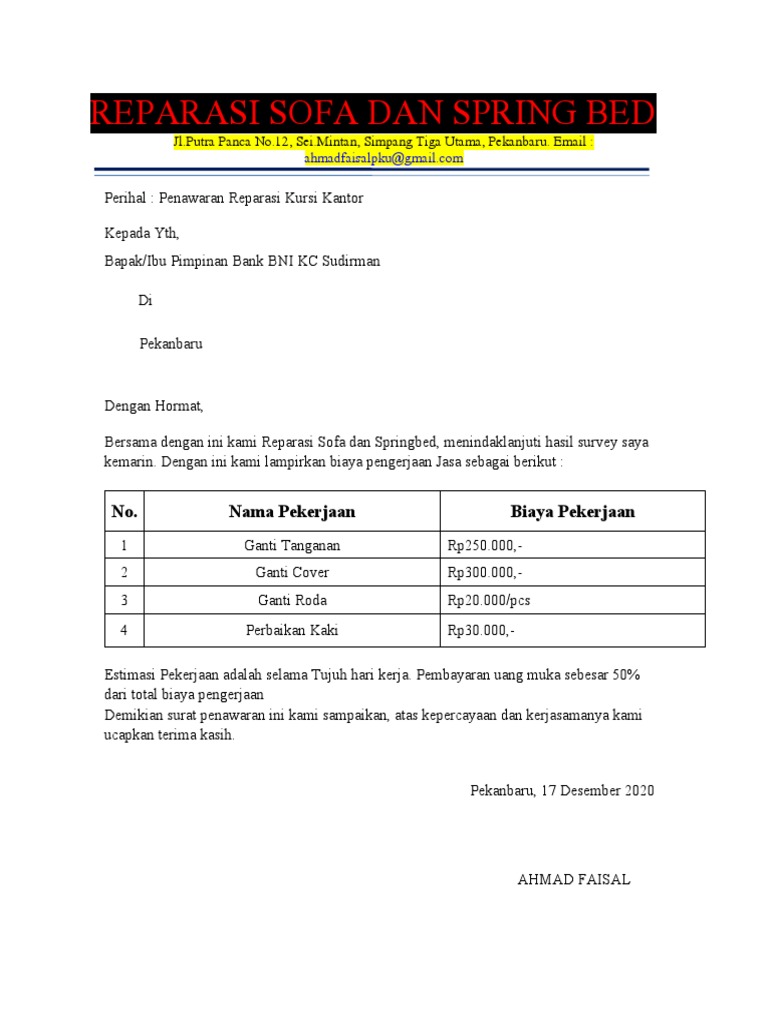 Faisal Baru REPARASI SOFA DAN SPRING BED | PDF