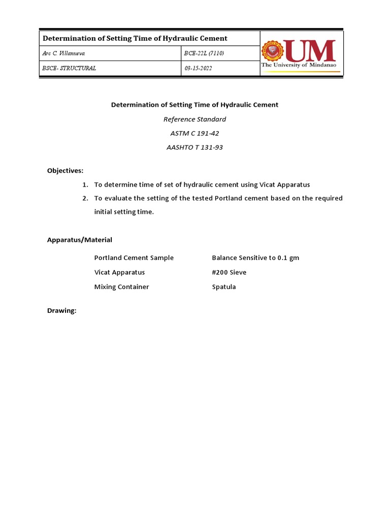 Determination of Setting Time of Hydraulic Cement: Reference Standard ...