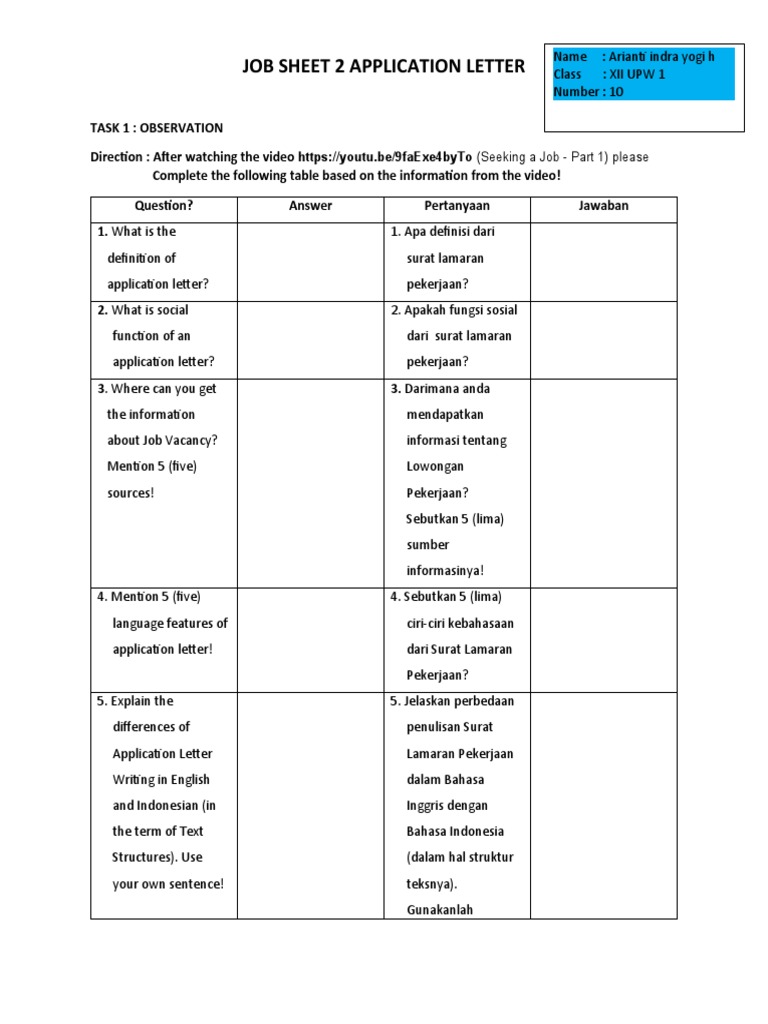 Job Sheet 2 Application Letter Salinan | PDF | Languages Of Asia ...
