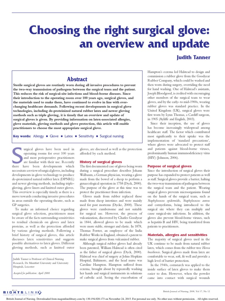 Choosing The Right Surgical Glove An Overview and Update | PDF ...