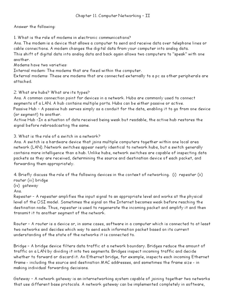 Cs CH 11 Notes | PDF | Computer Network | Network Switch