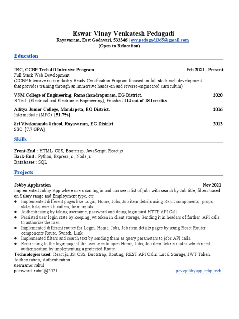 CCBP Tech Full Stack Developer Profile | PDF | World Wide Web | Internet & Web