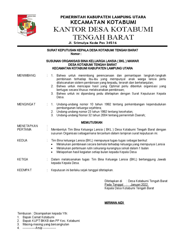 Susunan Organisasi BKL Mawar Kotabumi | PDF
