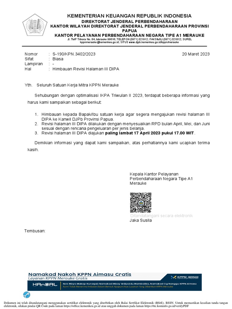 Himbauan Revisi DIPA Triwulan II 2023 | PDF