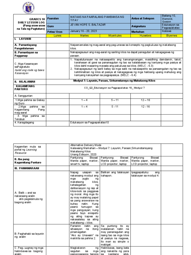 FINAL EsP DLL 10 Q2 - MOD - 7 | PDF