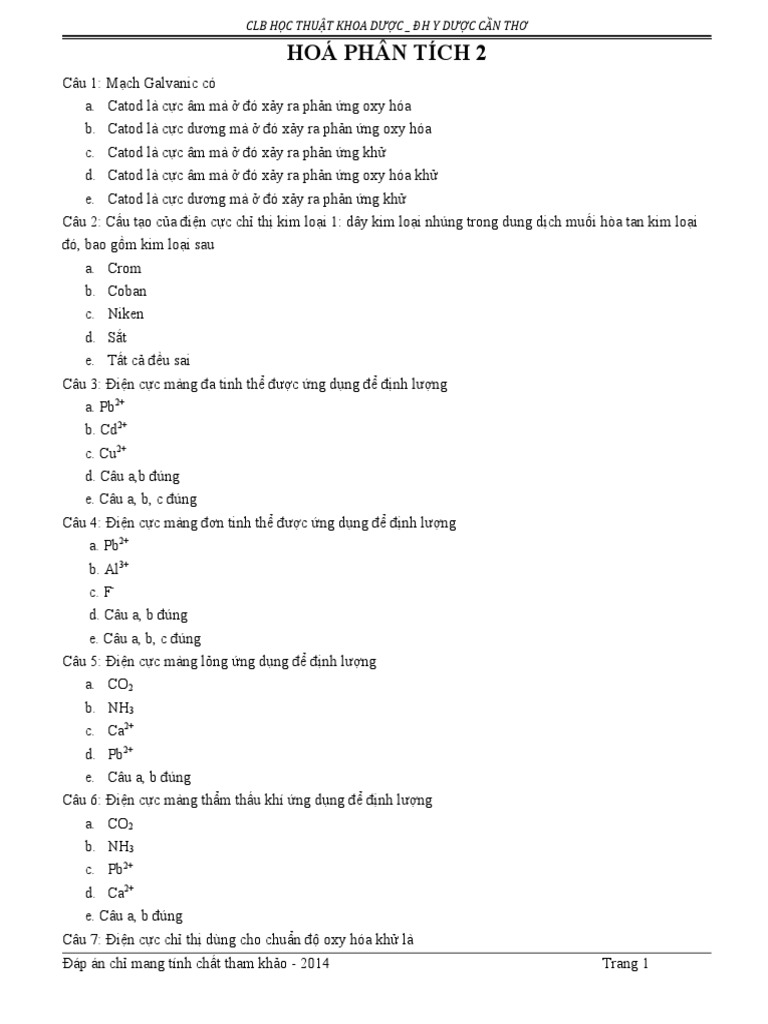 (123doc) - Trac-Nghiem-Hoa-Phan-Tich-2 | PDF
