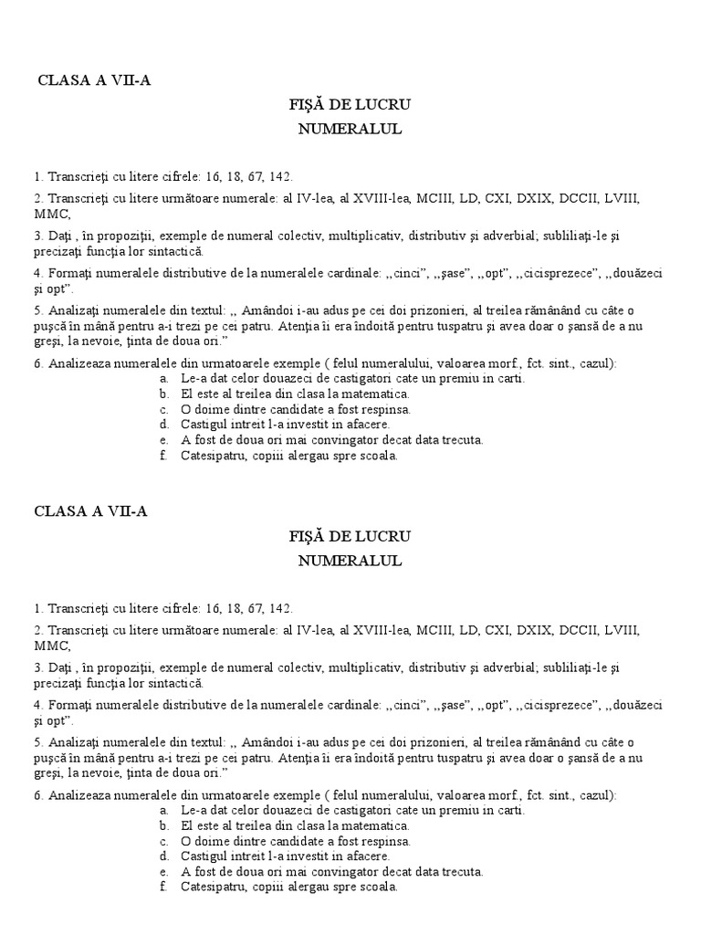 2 Fisa Numeralul | PDF