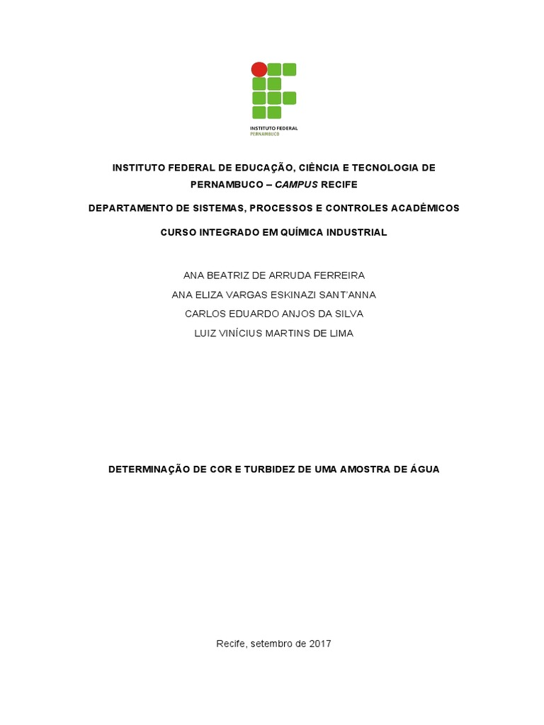 Relatorio Cor e Turbidez | PDF | Cor | Ciências Físicas
