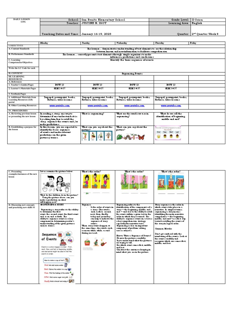 Sequencing Events Lesson Plan | PDF | Cognitive Psychology | Behavior Modification