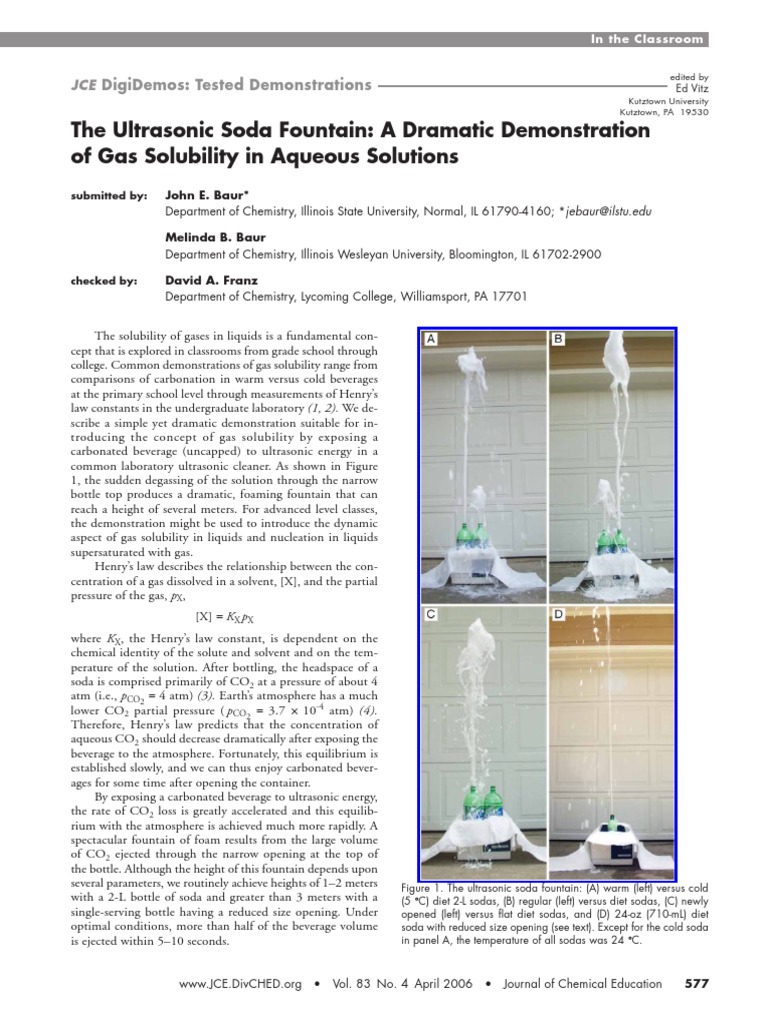 The Ultrasonic Soda Fountain: A Dramatic Demonstration of Gas ...