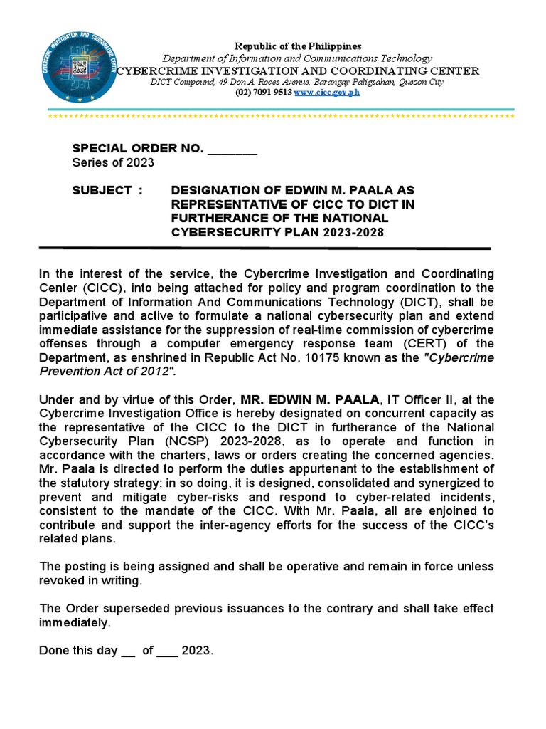MEMO - CICC DICT National Cybersecurity Plan 2023-2028 | PDF | Security ...