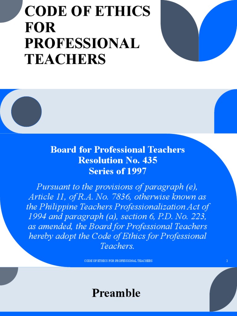 Code of Ethics For Professional Teachers | PDF | Teachers | Profession