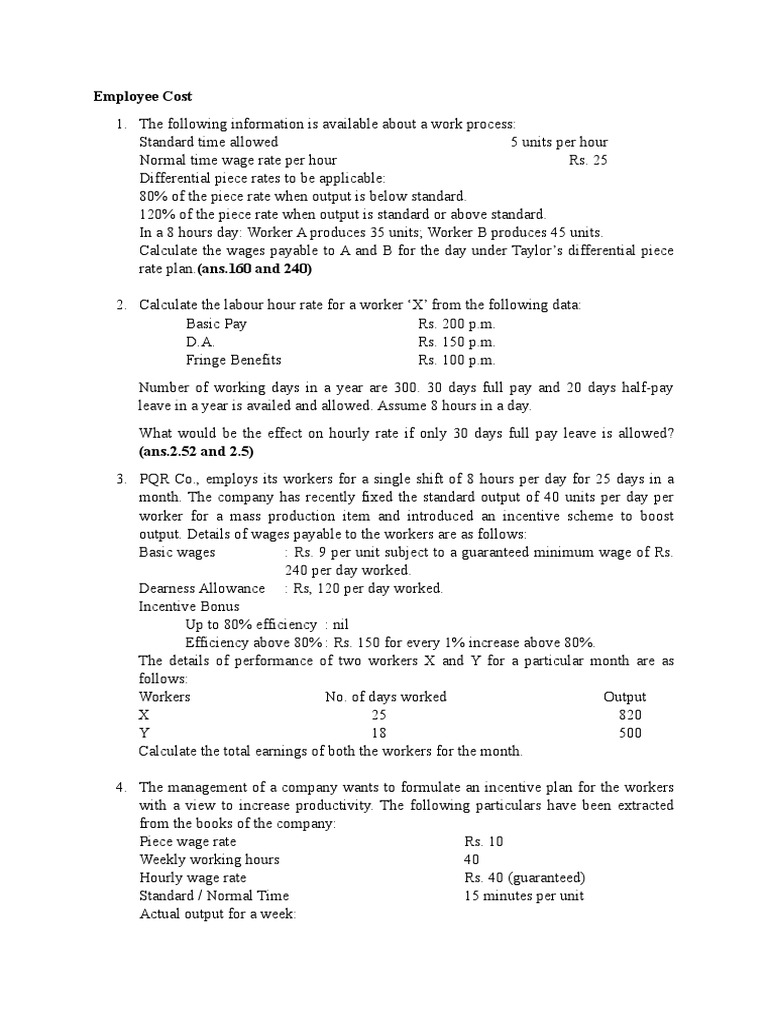 Employee Cost | Download Free PDF | Piece Work | Overtime