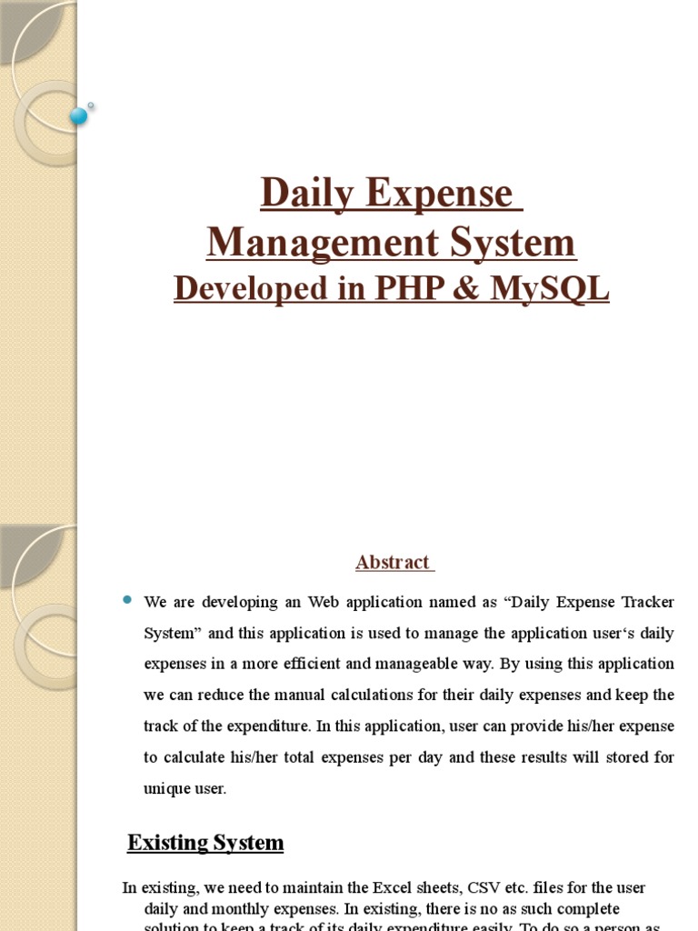 Daily Expense Management System: Developed in PHP & Mysql | PDF ...
