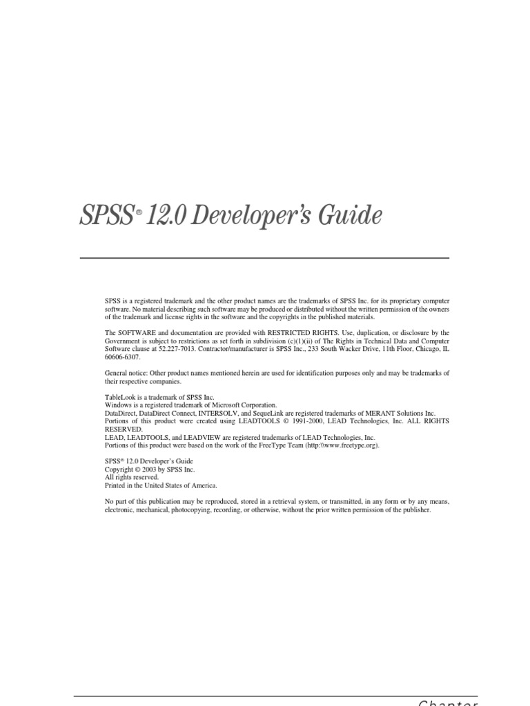 SPSS 12.0 Developer's Guide | PDF | Spss | Scripting Language SPSS 12.0 Developer's Guide | PDF | Spss | Scripting Language
