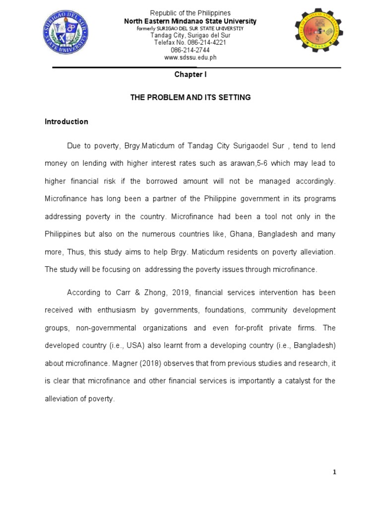 The Problem and Its Setting: North Eastern Mindanao State University ...