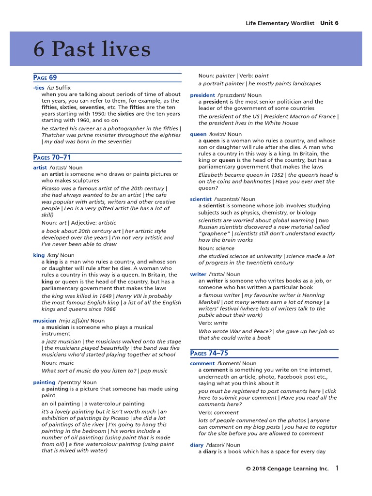 Life Elem Wordlist Final Alphabetised Unit 6 | PDF | Adjective | Noun