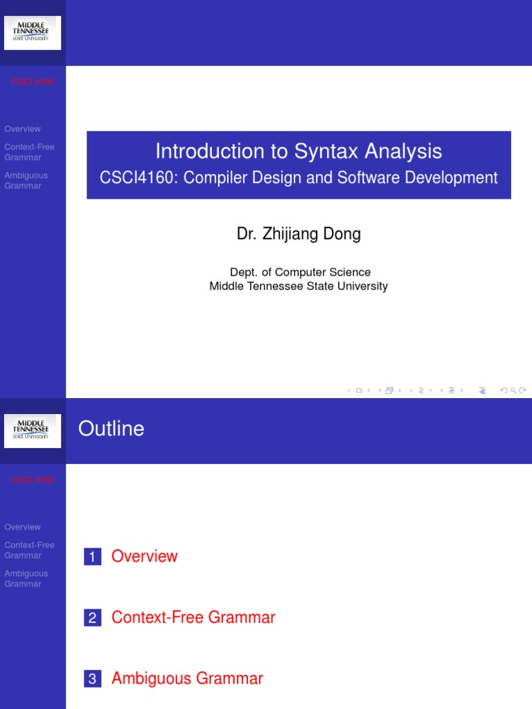 Introduction To Syntax Analysis: CSCI4160: Compiler Design and Software Development | PDF ...