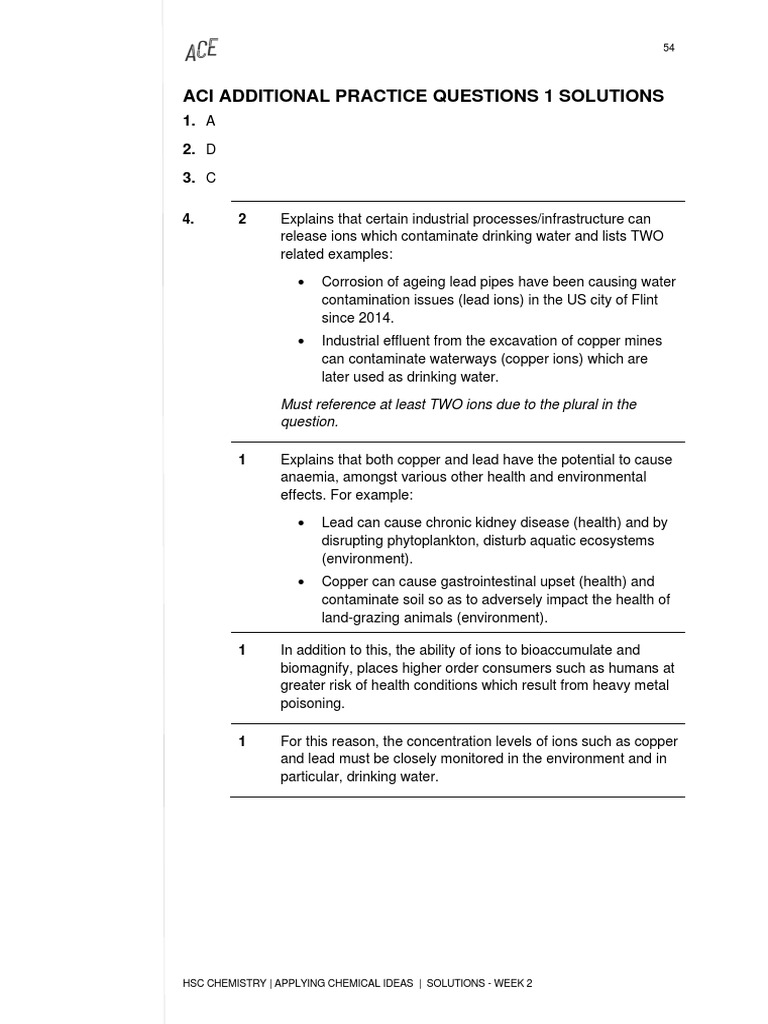 APPLYING CHEMICAL IDEAS - Additional Practice Questions 1 Solutions ...