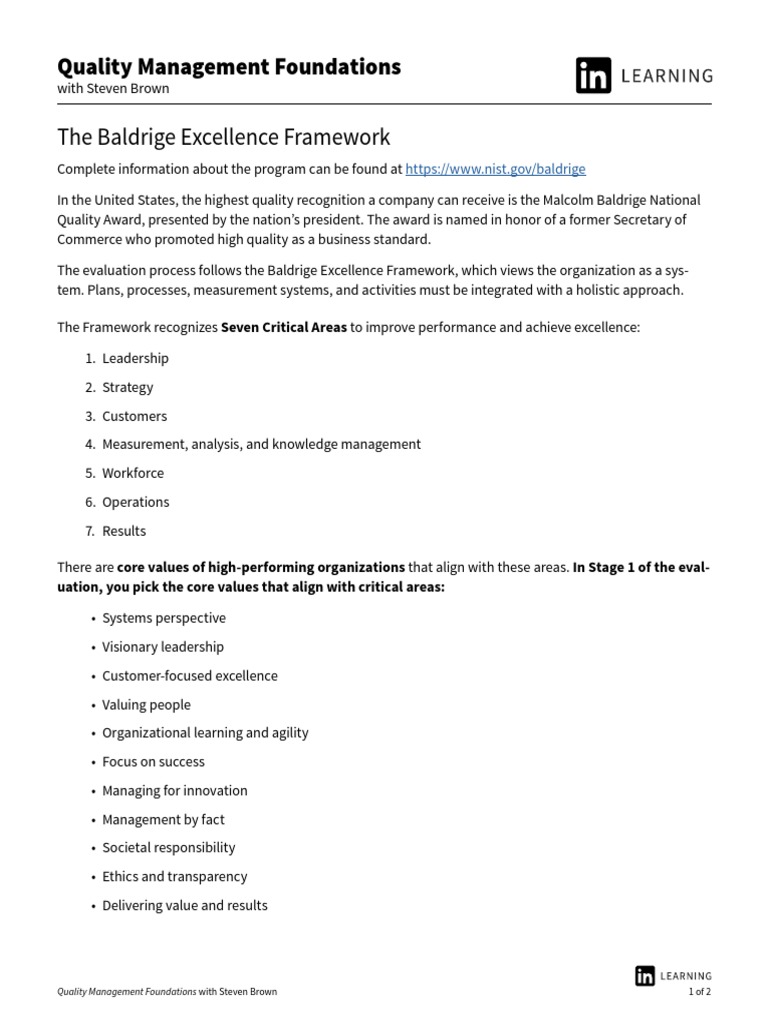 Baldrige Excellence Framework Overview | PDF | Quality Management ...