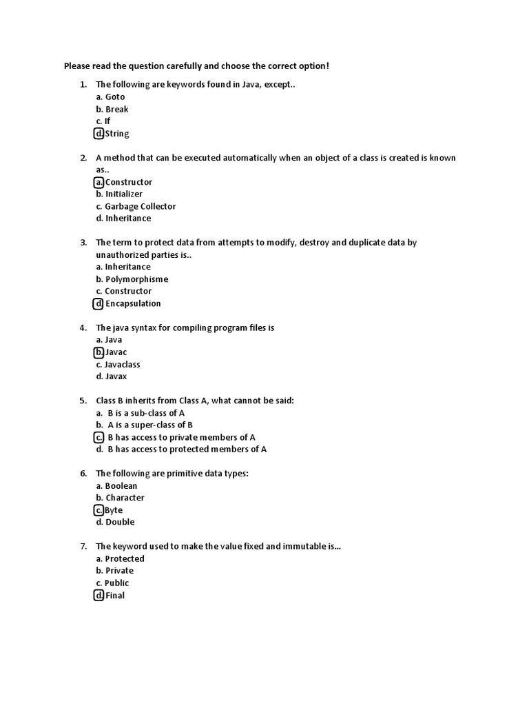 Jawaban - (Java Tech Test) - Multiple Choice & Query-SALT | PDF ... Jawaban - (Java Tech Test) - Multiple Choice & Query-SALT | PDF ...