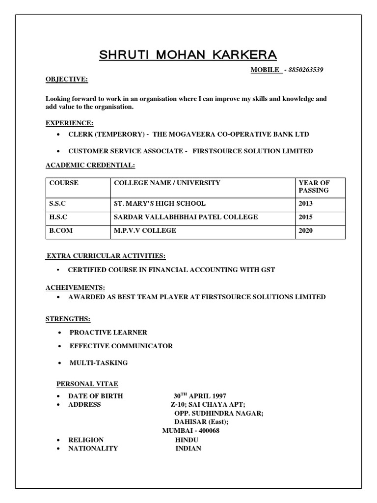 Shruti Karkera CV | PDF