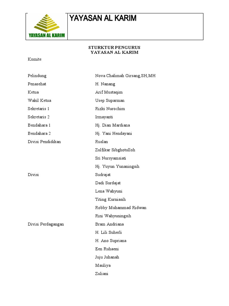 Sturktur Pengurus Al Karim | PDF