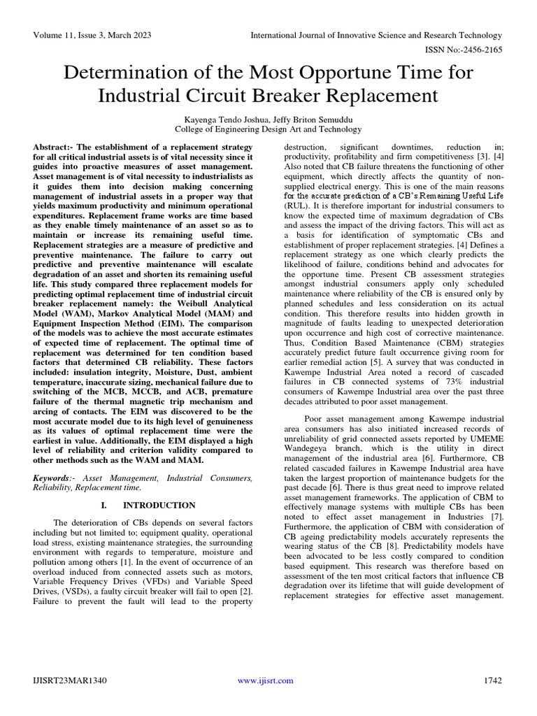 Determination of The Most Opportune Time For Industrial Circuit Breaker ...