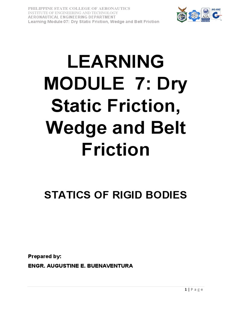 Learning Module 7: Dry Static Friction, Wedge and Belt Friction | PDF | Friction | Force