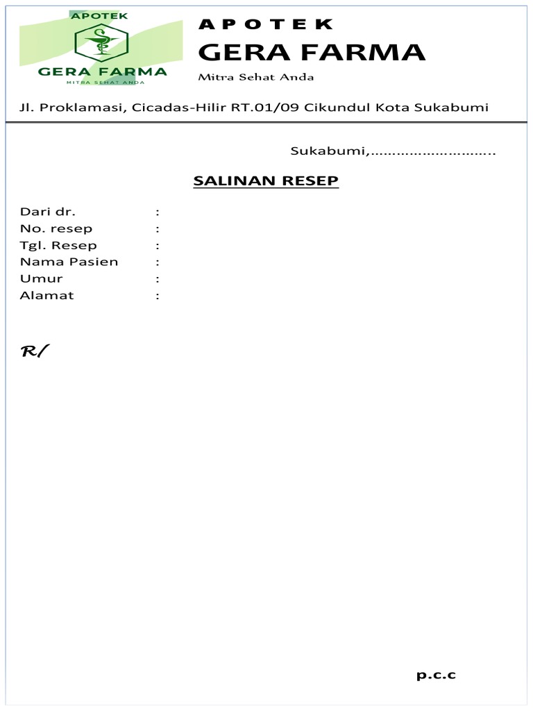 Blanko Salinan Resep Gera Farma Fix | PDF