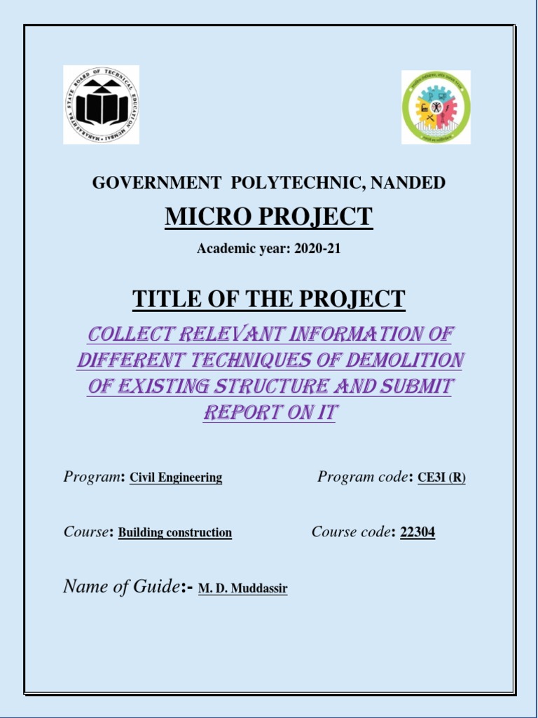 Micro Project: Title of The Project | PDF | Demolition | Waste