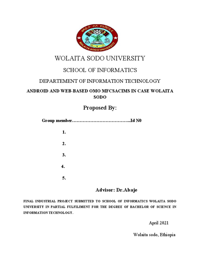 Wolaita Sodo University: School of Informatics | PDF | Feasibility ...