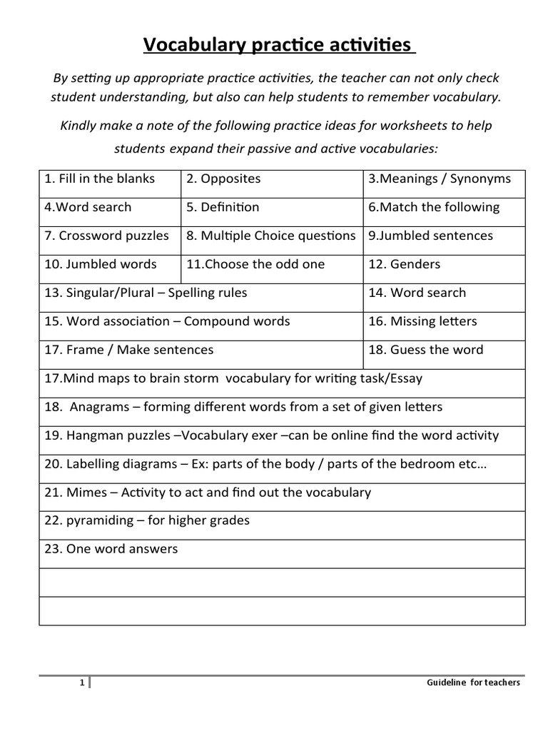 Effective Vocabulary Practice Activities | PDF